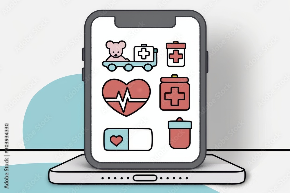 Mobile healthcare app with medical icons representing telemedicine ...