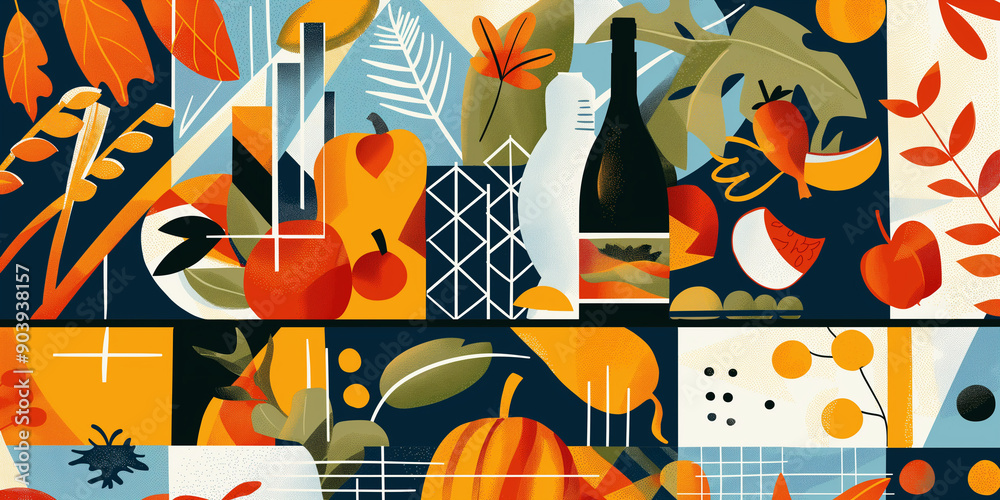 Modern harvest festival banner features geometric patterns and ...