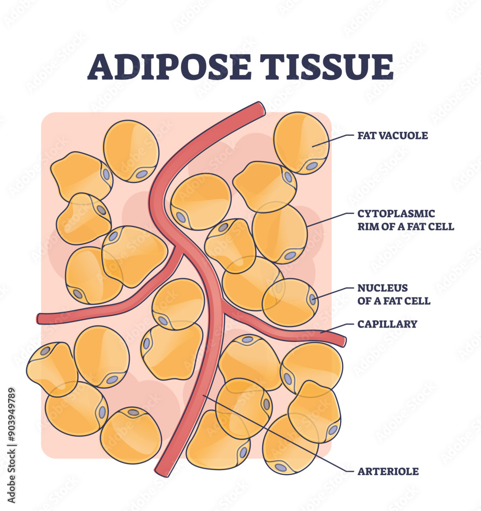 Adipose tissue or body fat anatomical inner cell structure outline ...