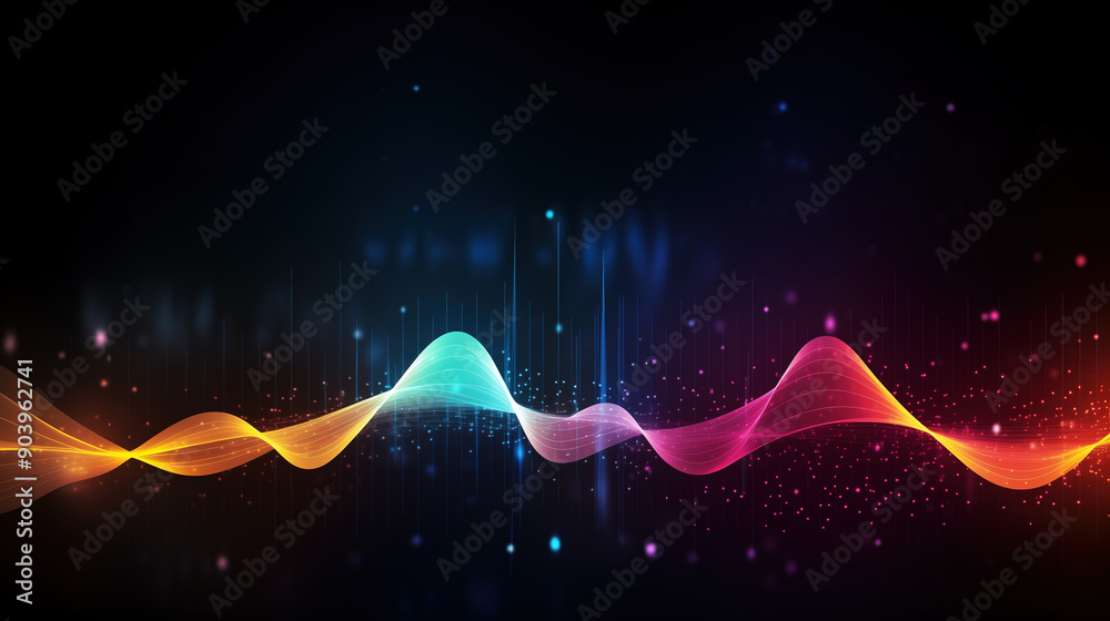 Colorful energy waves on dark background. Electromagnetic spectrum ...