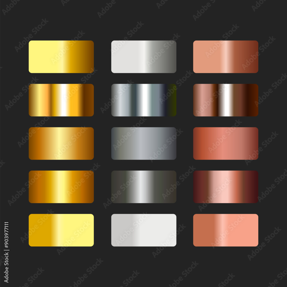 Gold, silver and bronze foil texture gradient background set. Vector ...