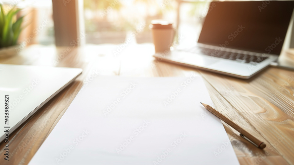 Foto de Stock top view of Empty Resume Paper Mockup on Office Table ...