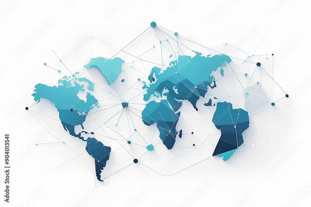 digital world map with global network connections, abstract blue ...
