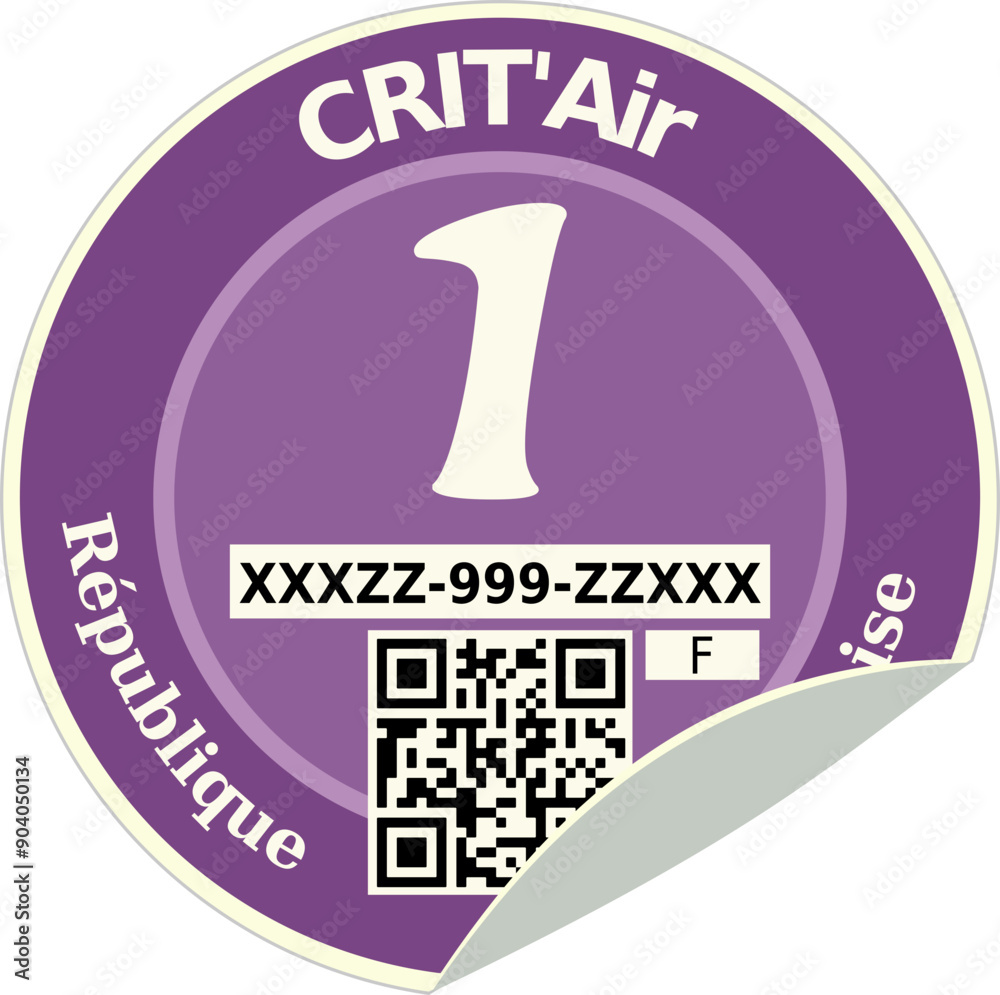 Crit'air sticker of purple classification 1 of low-polluting car of the ...