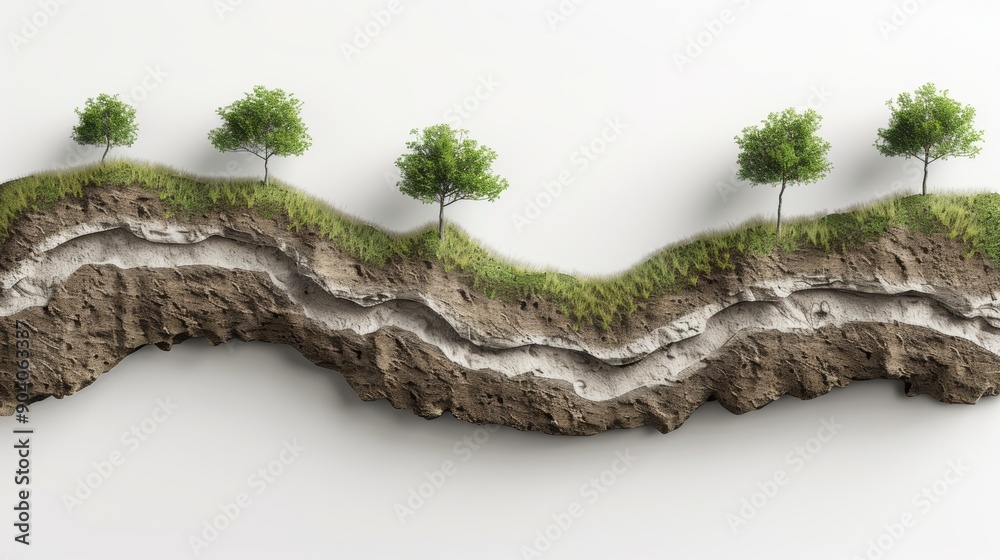 Cross section of soil layers with trees, showcasing the geological ...