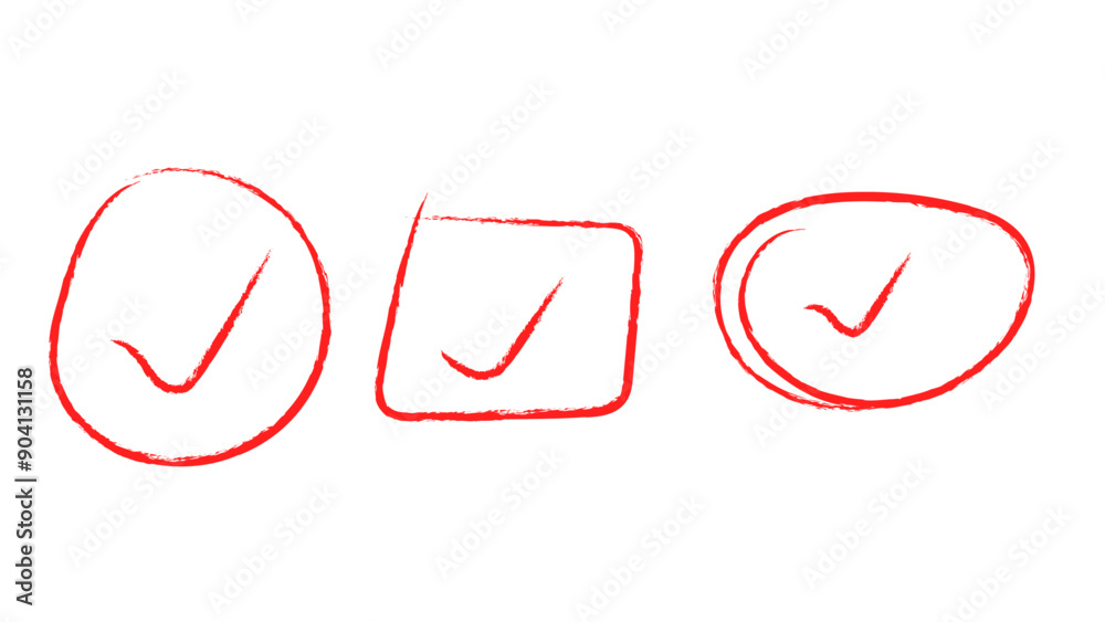 Doodle chalk check mark set. Black Red charcoal pencil check boxes ...