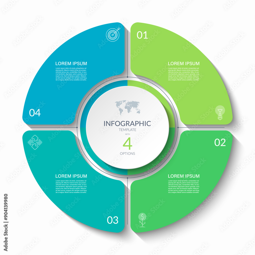 Infographic circular vector template with 4 options, parts. 4-step cycle diagram for business ...