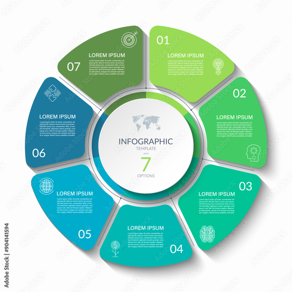 Infographic circular vector template with 7 options, parts. 7-step ...