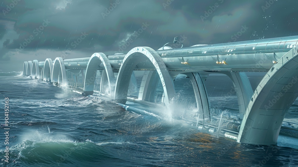 An advanced sea bridge of the future includes underwater support ...