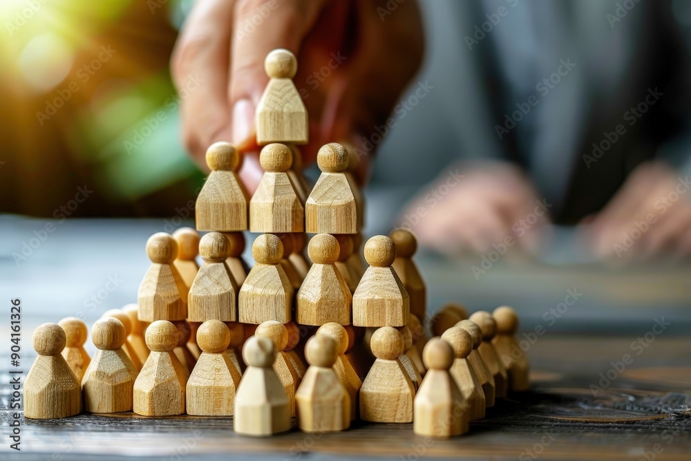Building a Strong Foundation: A hand carefully places a wooden figure ...