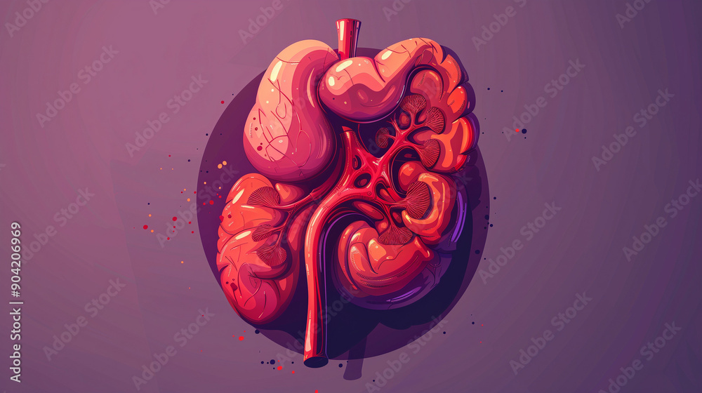 kidney, abstract anatomy, medical illustration, renal system, organ ...