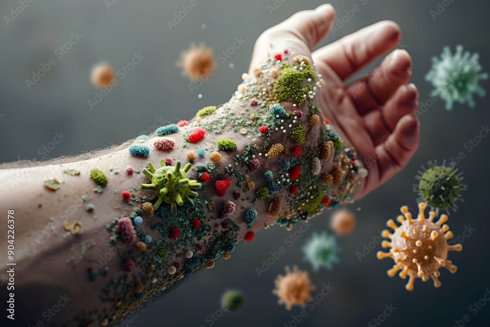 Ilustración de Stock Airborne germs and bacteria concept, many types of ...