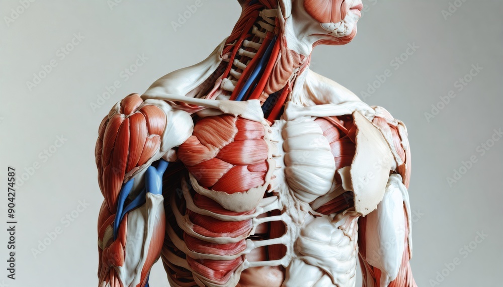 realistic human anatomy, upper body, white background, side view ...