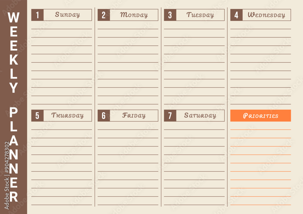 Personal planner template with space for schedule by days of the week ...