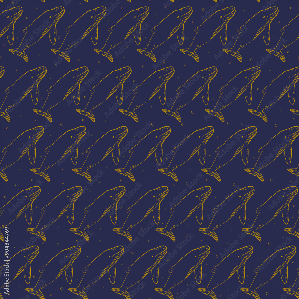 Seamless marine pattern with whale in deep water. Pattern background ...