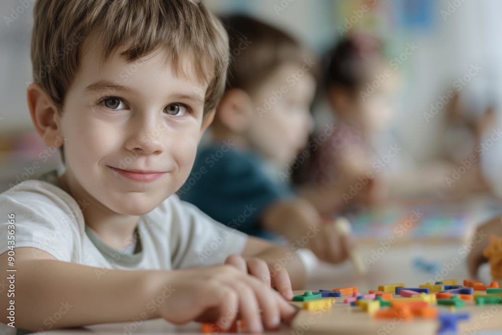 Boy playing with geometric cubes. Educational activities for children ...