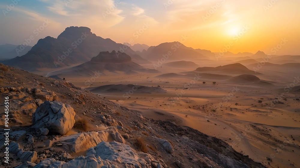 Rugged mountains of the Arabian Peninsula during sunrise, with cliffs ...