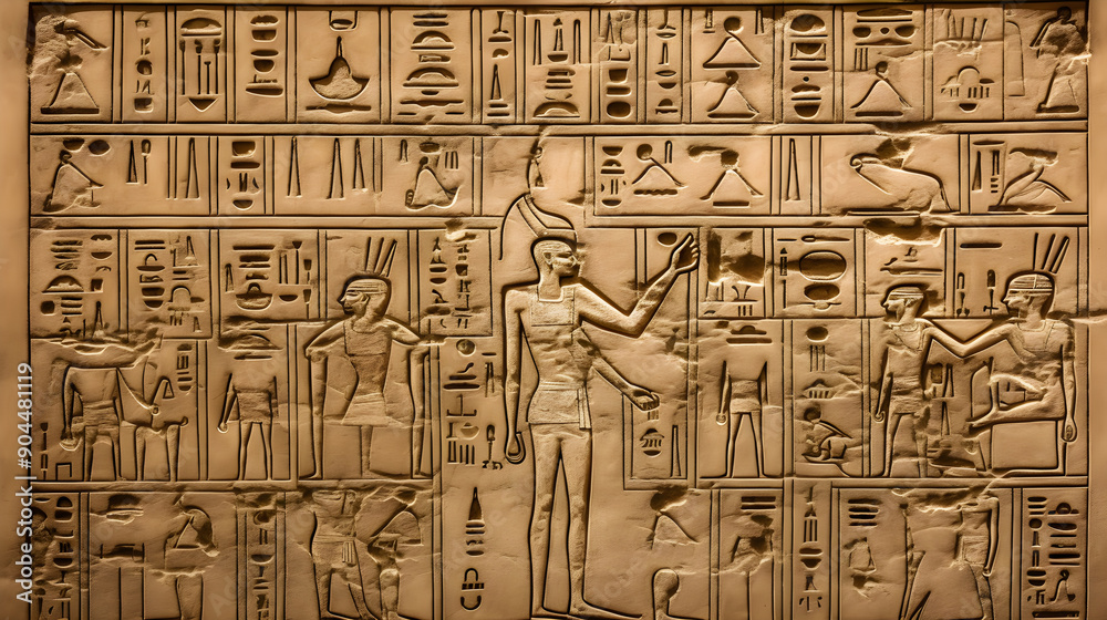 Ancient Hieroglyphic Wall Relief in Egyptian Art Portraying Pharaoh and ...