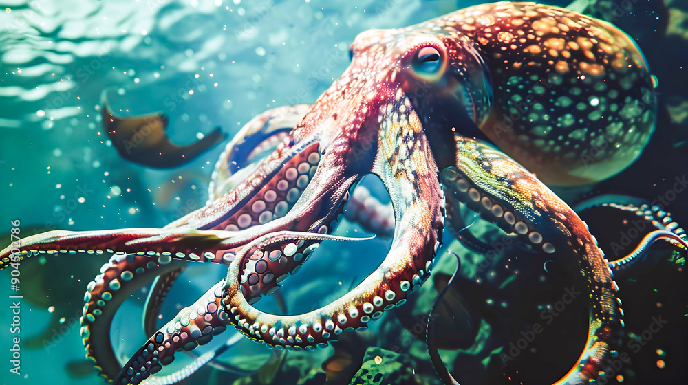 Ilustración de Stock Powerful octopus stalking its prey in the ...