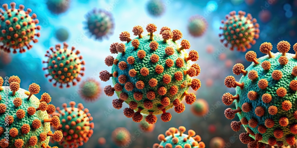 of human papillomavirus (HPV) surface with spikes and protein ...