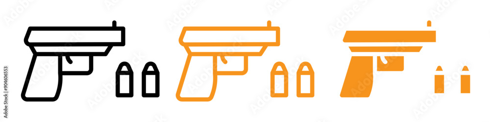 Gun with Ammunition Icon Set Firearm Illustrations for Safety and ...