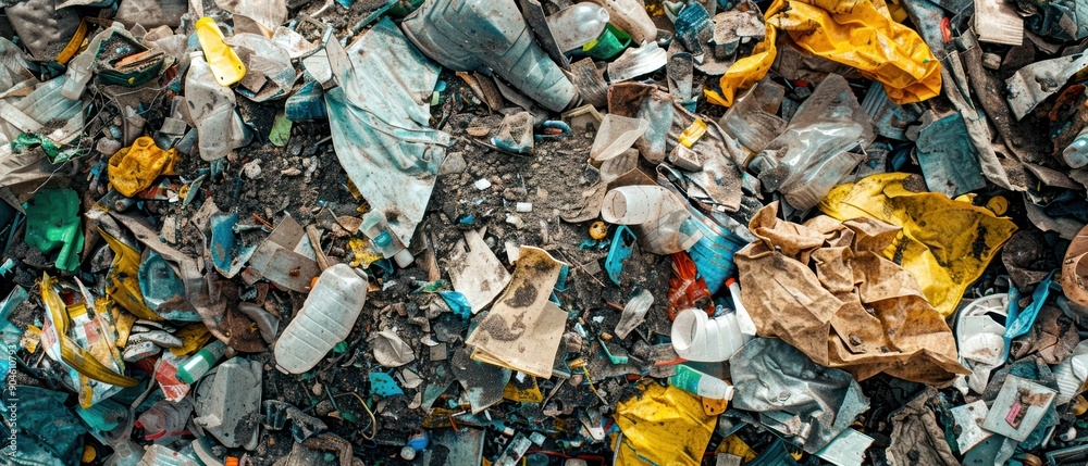 Pile of discarded plastic in a landfill, depicting the environmental ...