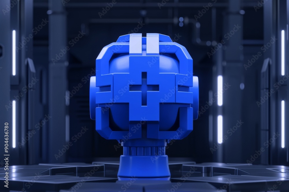 Pixelated blue brain icon in a digital world, representing artificial ...