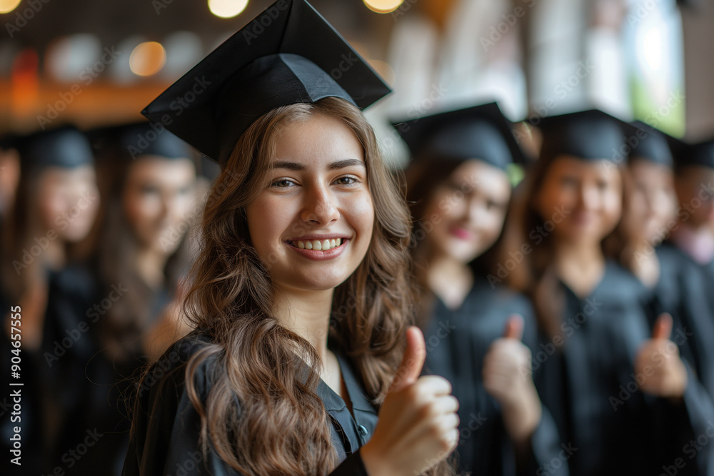 Young girl graduate thumb up, holding her diploma with pride, smiling ...