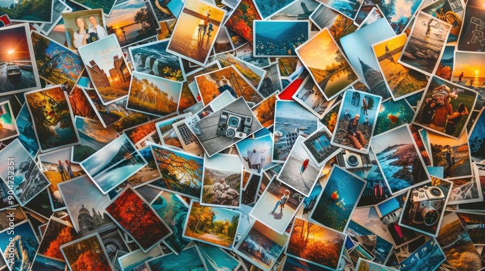 Pile of photos on table Stock Photo | Adobe Stock
