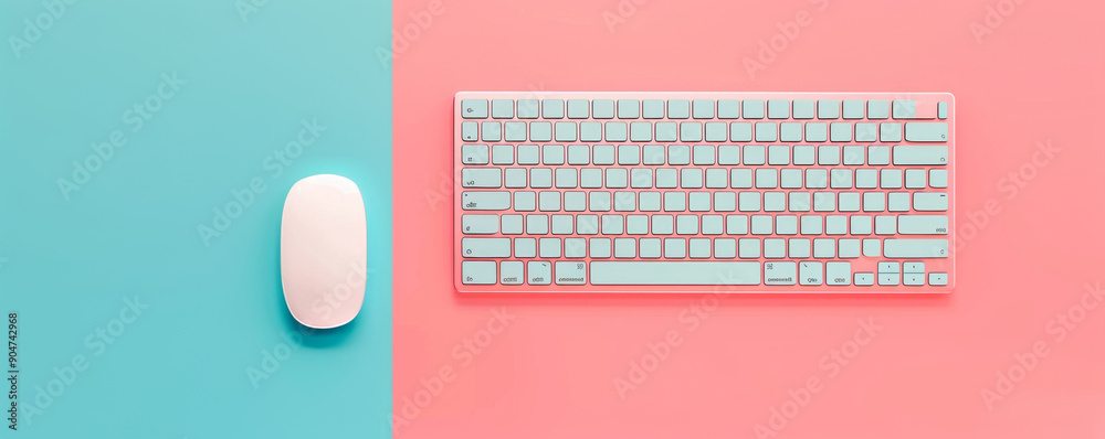 Minimalist Pink and Blue Keyboard and Mouse on a Color Split Background ...