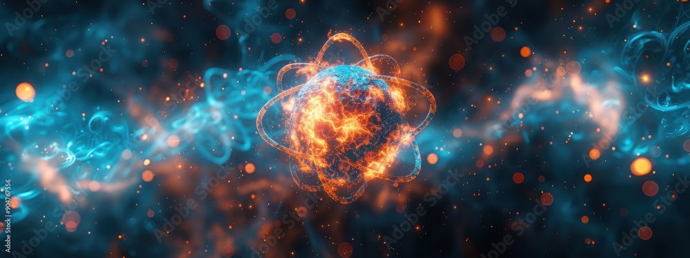 Atom Model: A stylized illustration of an atom, with a central sphere ...