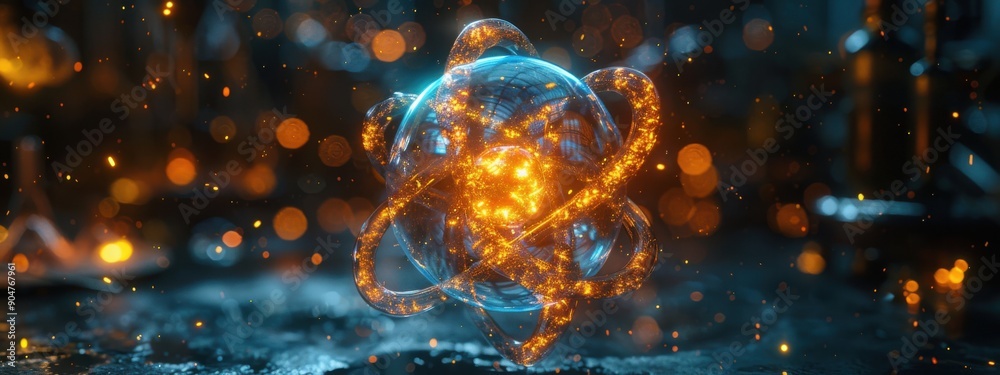 Atom Model: A stylized illustration of an atom, with a central sphere ...