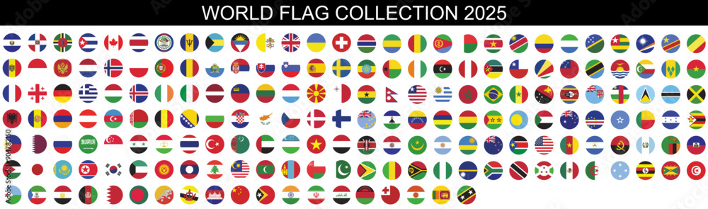World flag vector icon set. All country round circle flag buttons ...