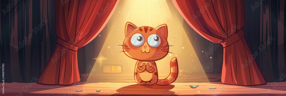 Create an image showing a mascot cat on stage presenting an awards ...