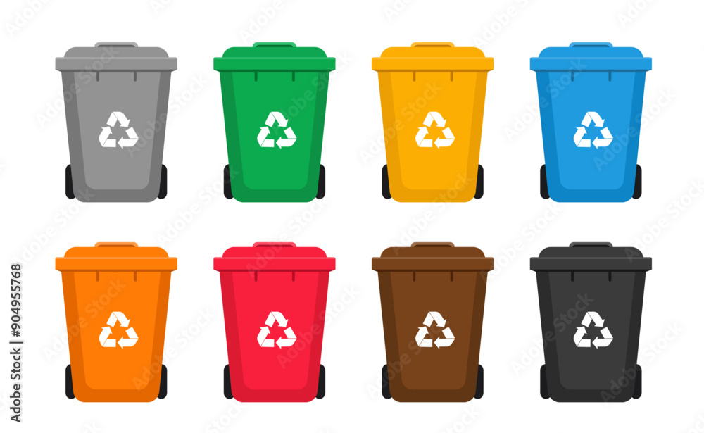 Plastic trash cans illustration. Isolated on a white background. Vector ...