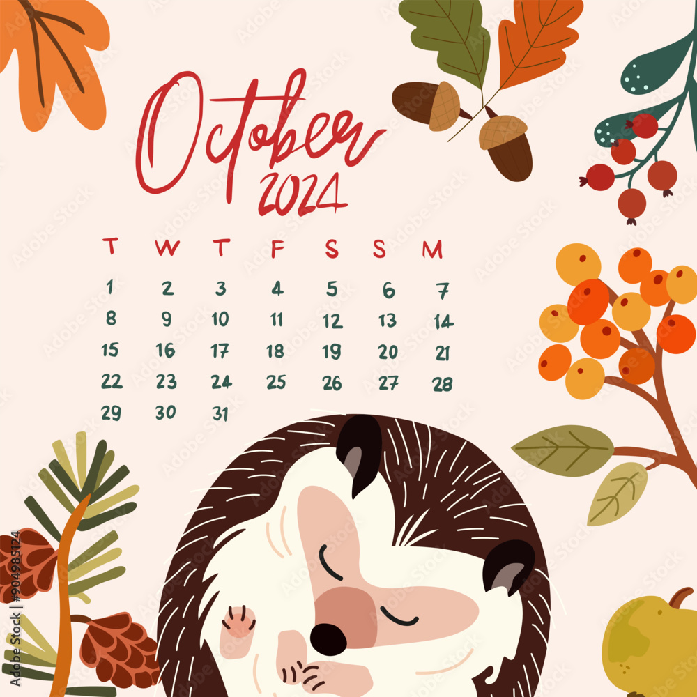 Welcome Fall concept. Autumn forest plants, animals, leaf, autumn ...