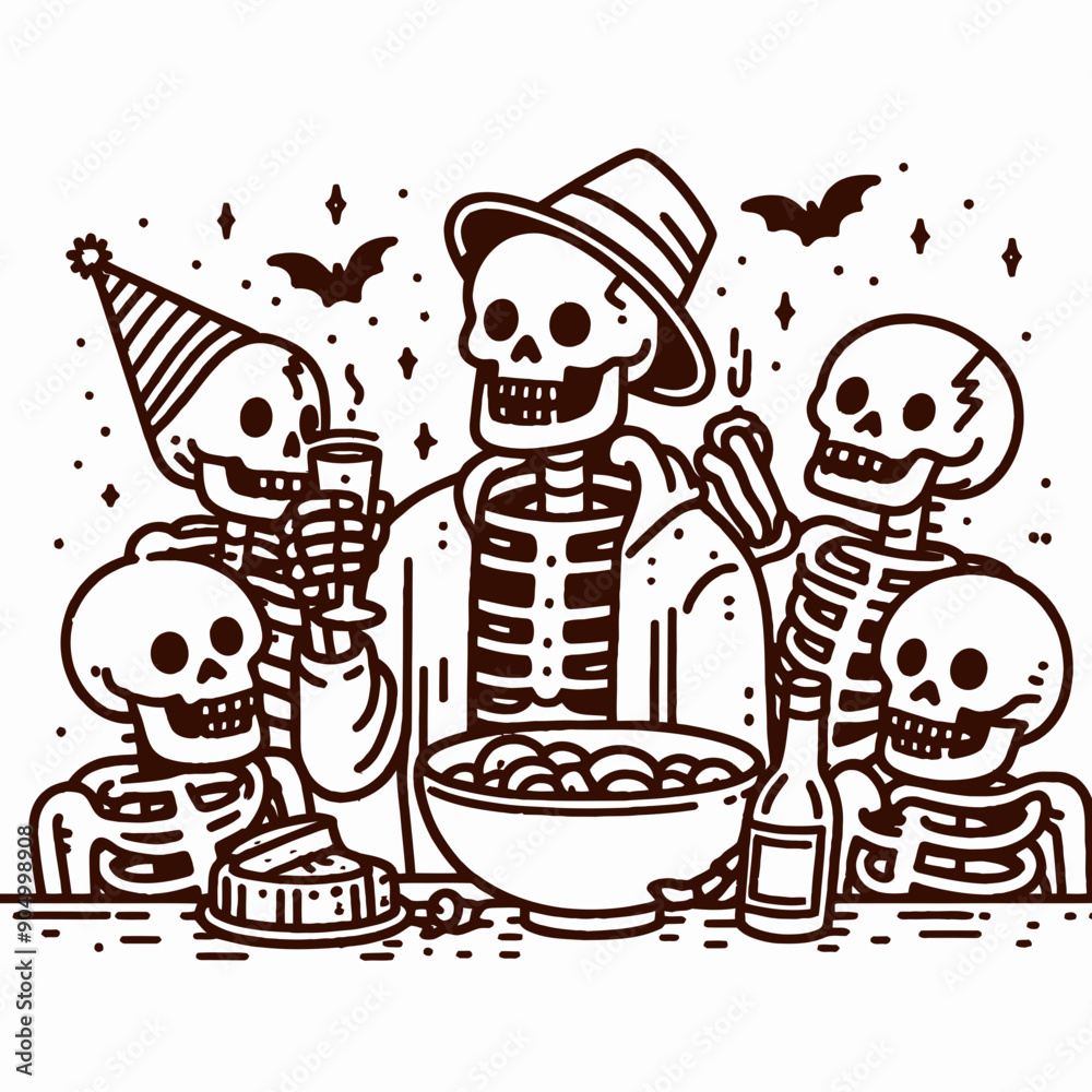 Skeleton making a toast with a group of skeletons New Year celebration ...