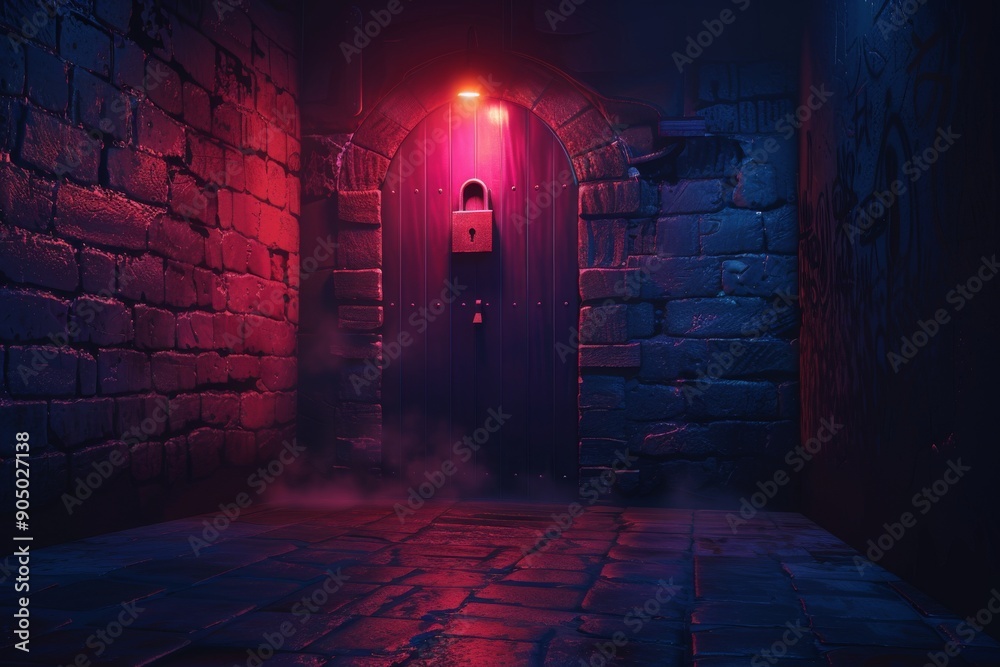 Mysterious castle door secured by a digital lock, blending medieval ...
