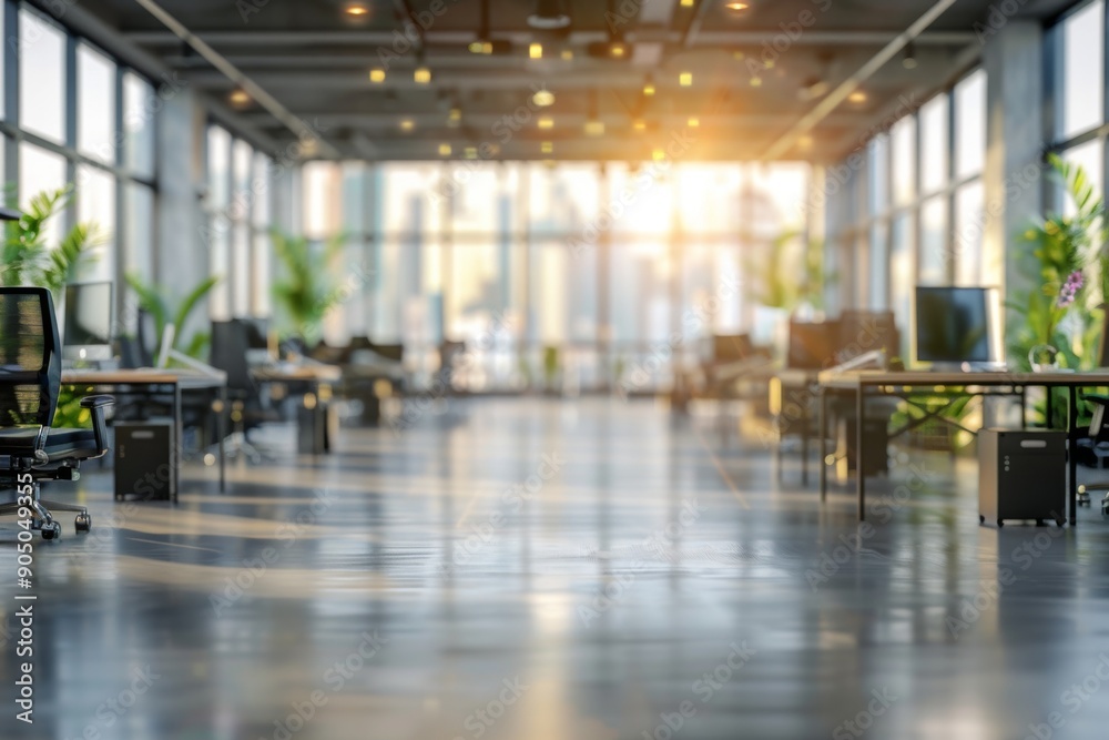 Blurry and Bright Office Background with Glass Walls, Ergonomic Chairs ...