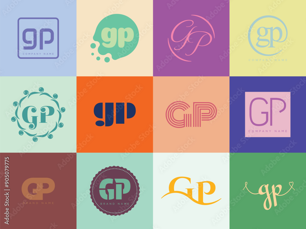 GP logo company template. Letter g and p logotype. Set different ...
