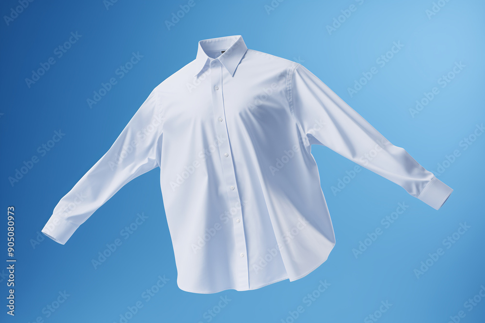White shirt with ghost model floating in blue background. Snow-white ...