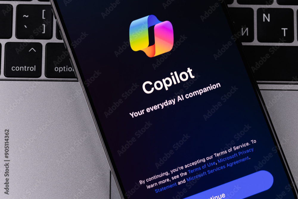 Microsoft Copilot mobile app on a screen smartphone iPhone. Microsoft ...