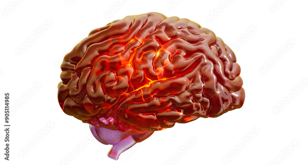 Human brain 3D. Brain neural network, cerebral cortex, cerebellum ...