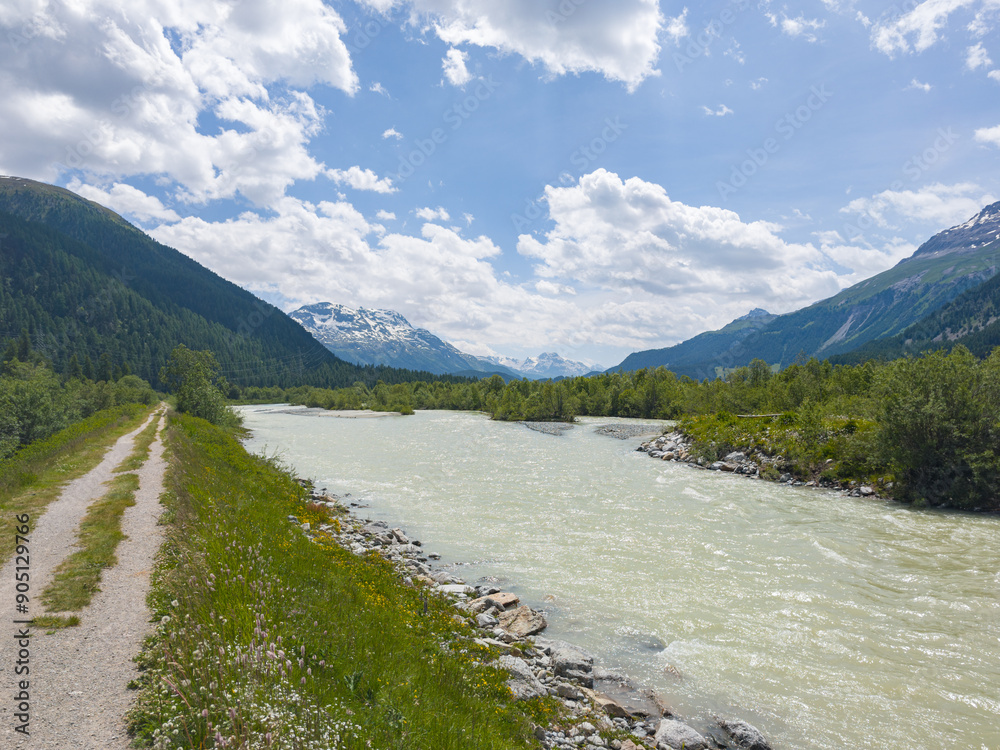 Fluß Inn bei Bever in der Schweiz Stock Photo | Adobe Stock