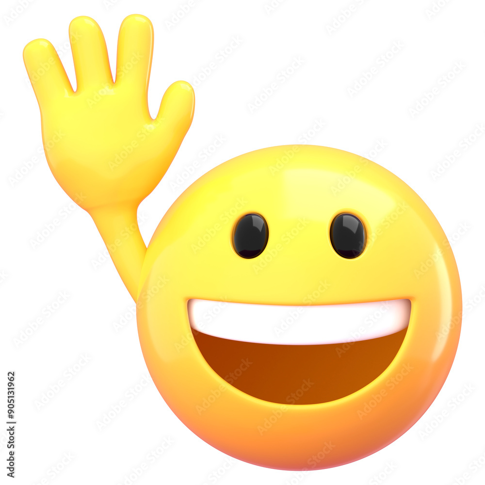 Smiley waving emoji png sticker, 3D rendering transparent background ...