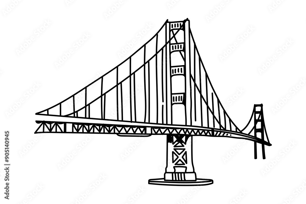 PNG Golden Gate Bridge USA doodle illustration, transparent background ...