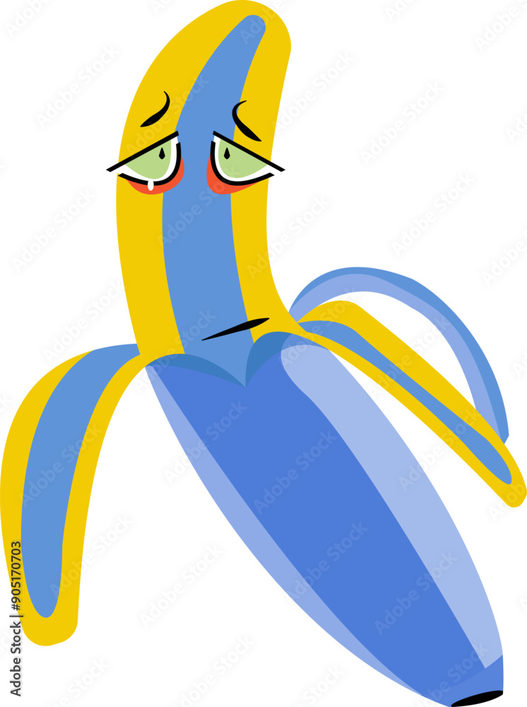Blue and yellow banana with sad eyes and frown, great for showcasing ...