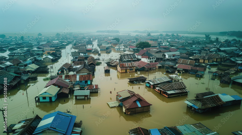 a settlement after natural disasters. flooded residential buildings ...
