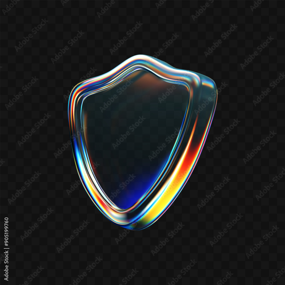 3d glass protect shield icon with refraction and holographic effect ...