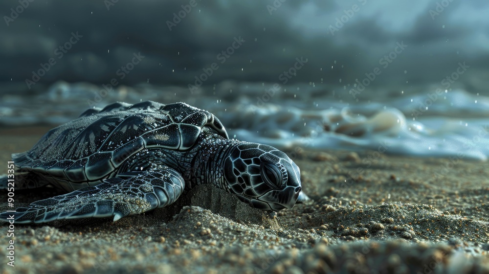 A baby sea turtle caretta caretta died on the sands because of plastic ...